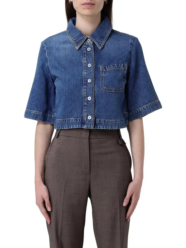 Liu Jo Cotton Denim Cropped Shirt - Blue