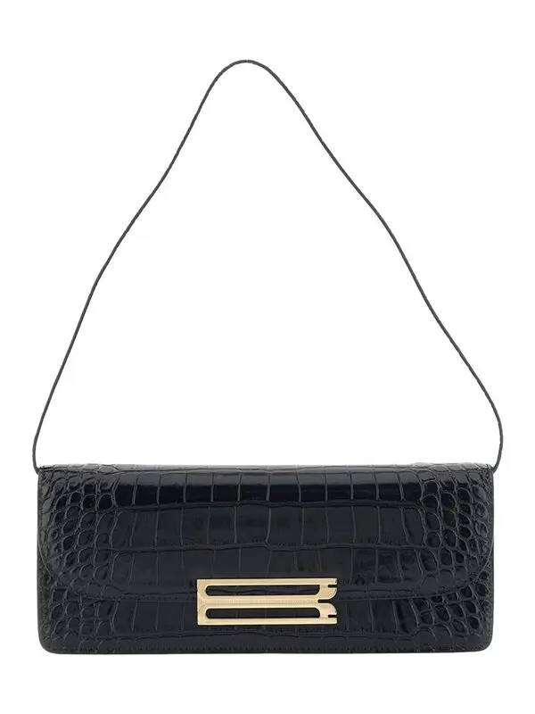 Victoria Beckham Dorian Croc-effect Calfskin Shoulder Bag - Black