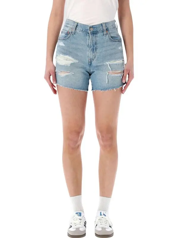 LEVI'S High Rise Cotton Denim Shorts With Distressed Details - Blue 1