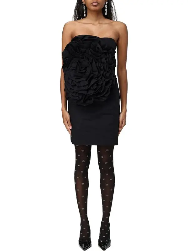 ROTATE BY BIRGER CHRISTENSEN Strapless Dress With Floral Embellishment - Black