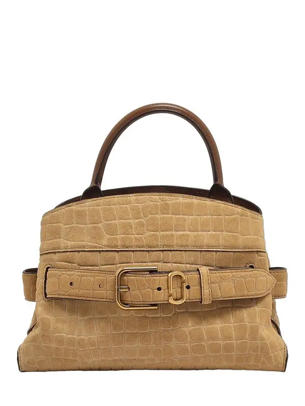 Marc Jacobs The Satchel Crocodile Print Suede Bag - Beige