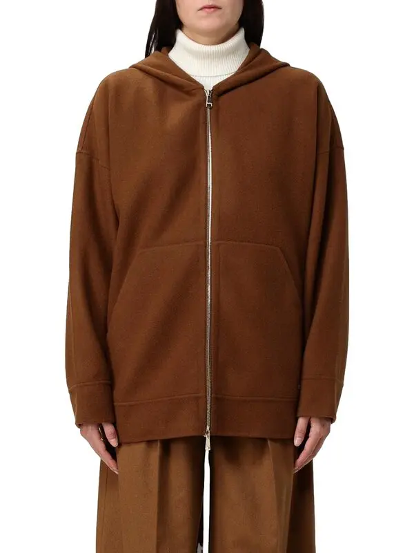 Max Mara Hooded Zip-through Sweatshirt - Leather