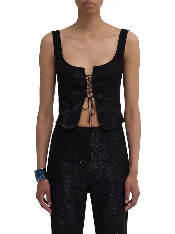 MARGHERITA MACCAPANI Glitter Cotton Blend Corset Top - Black