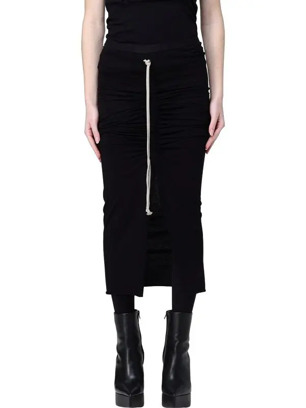 Rick Owens Cotton Drawstring Midi Skirt - Black