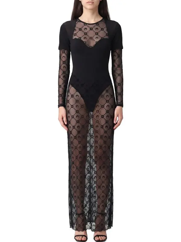 MARINE SERRE Stretch Polyamide Tulle Long Evening Dress - Black