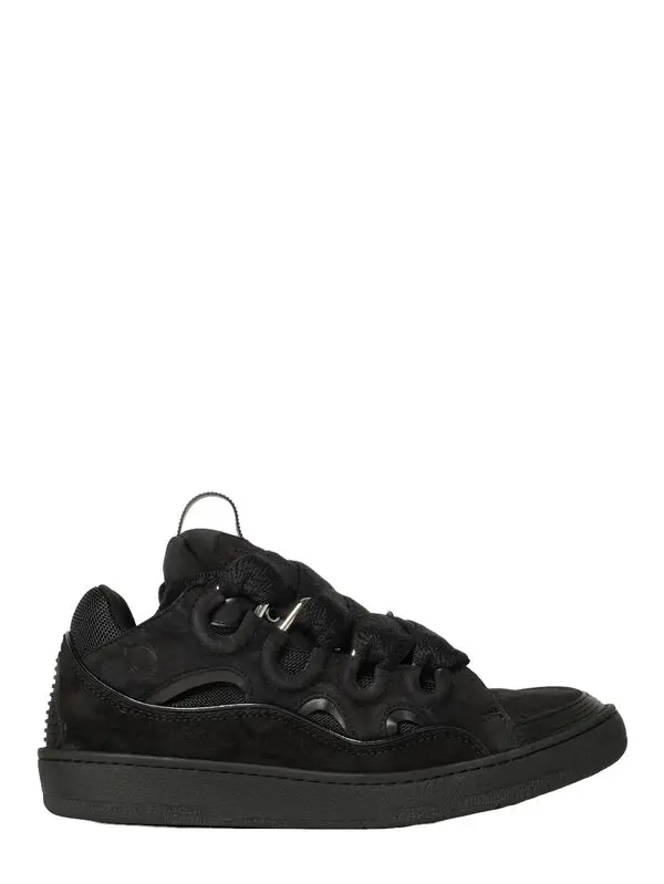 LANVIN Curb Suede And Mesh Sneakers - Ebony