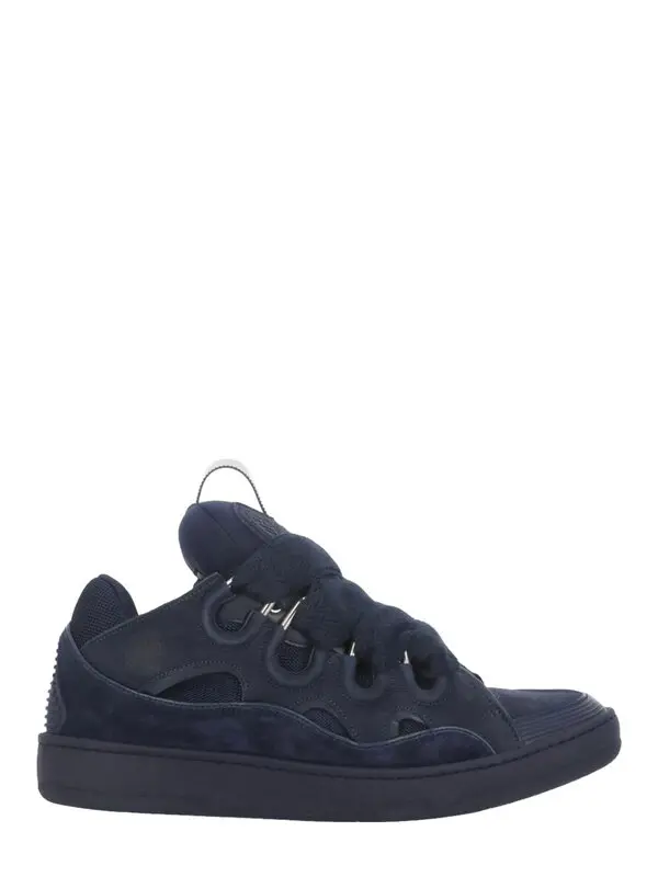 LANVIN Curb Suede And Mesh Lace-up Sneakers - Blue