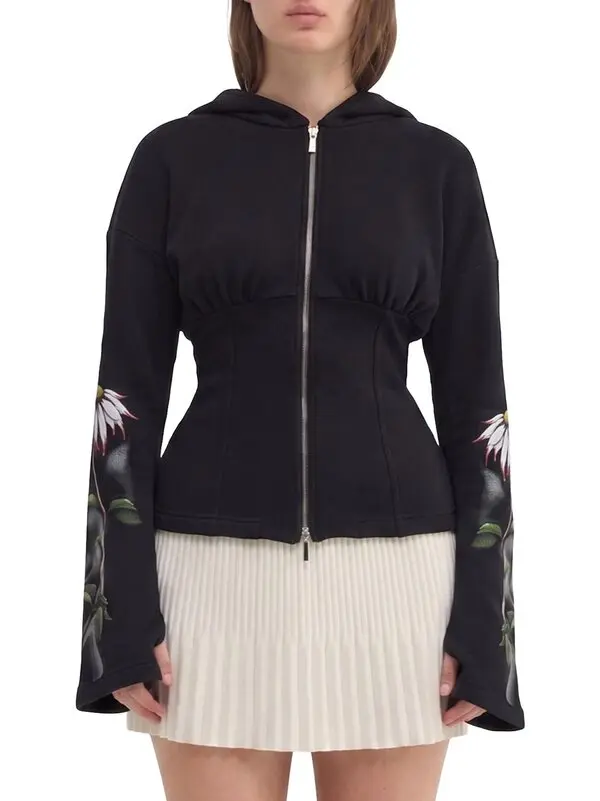 MARGHERITA MACCAPANI Floral Cotton Zip-up Hoodie - Black