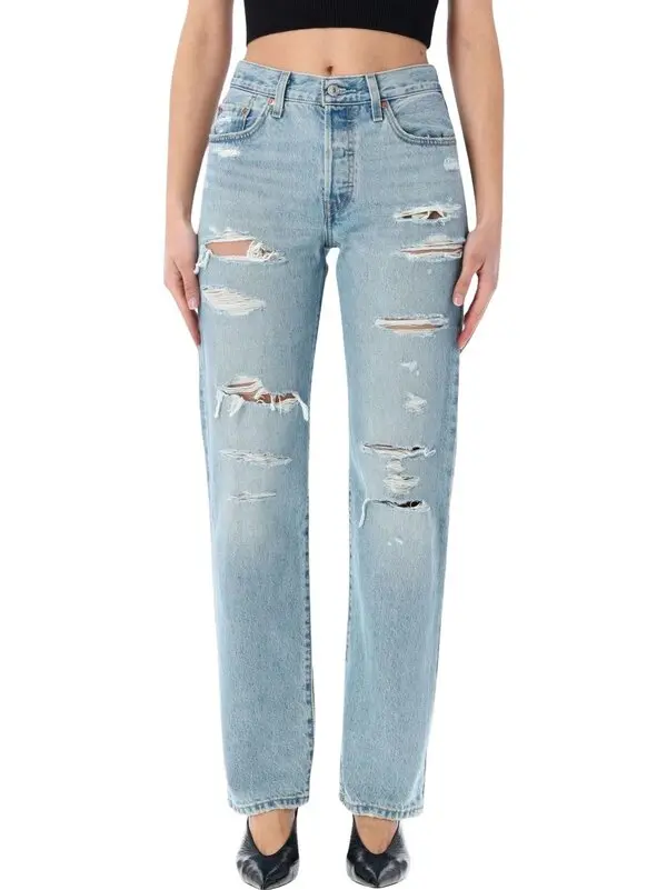 LEVI'S 501® Distressed Straight Leg Jeans - Denim