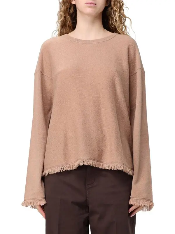 SUN 68 Crew Neck Jumper With Fringed Hem - Brown