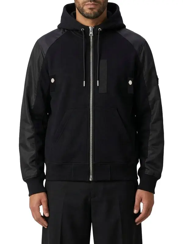 Sacai Cotton Blend Zip-up Hoodie - Black