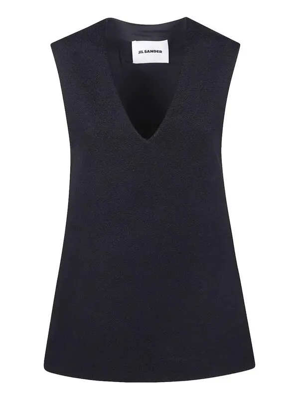 JIL SANDER Sleeveless V-neck Top - Black