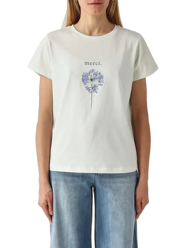 TWINSET Short-sleeve Cotton T-shirt With Floral Print - Gnawed Blue