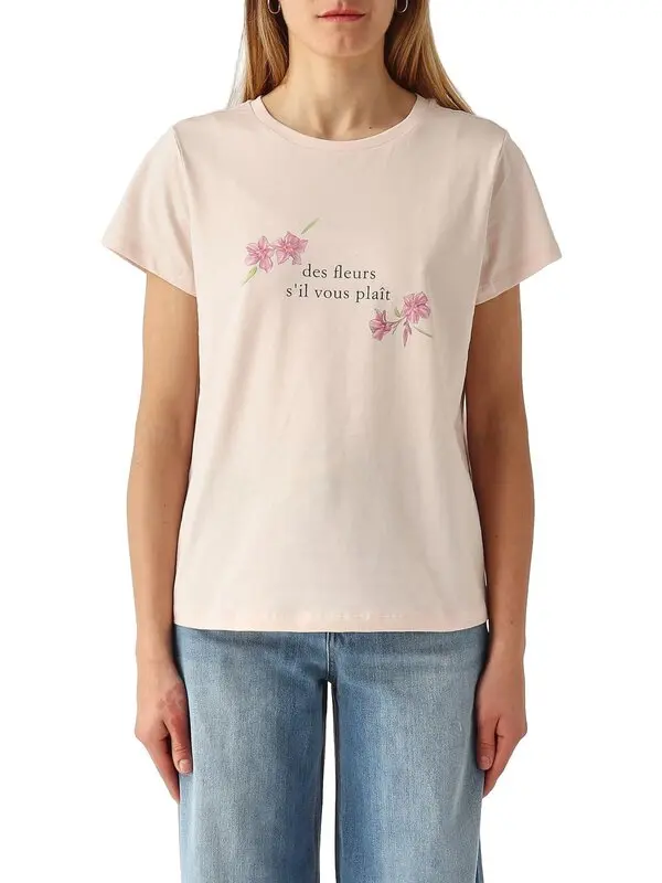 TWINSET Short-sleeve Cotton T-shirt With Floral Print - Sand