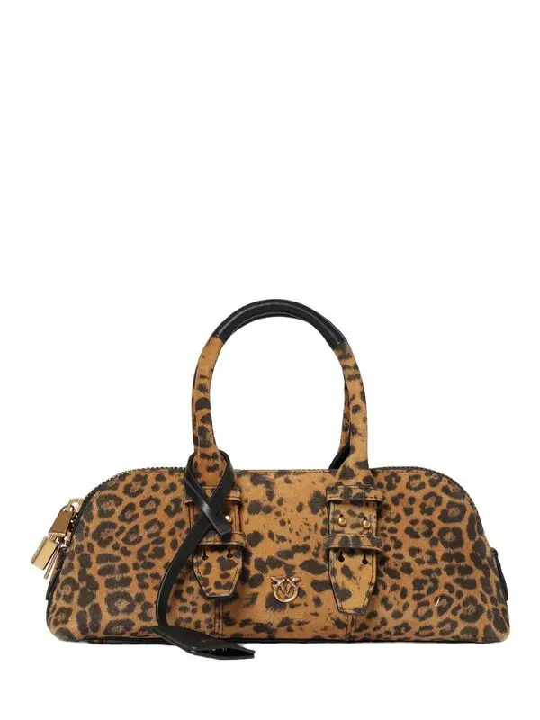 Pinko Animal Print Suede Bowling Bag - Brown