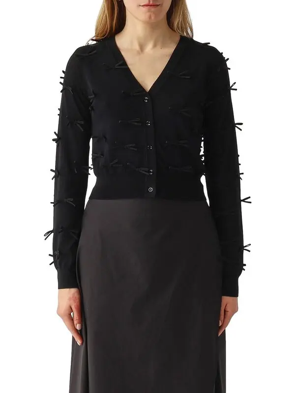 MEIMEIJ Viscose Cardigan With Bow Embellishments - Black
