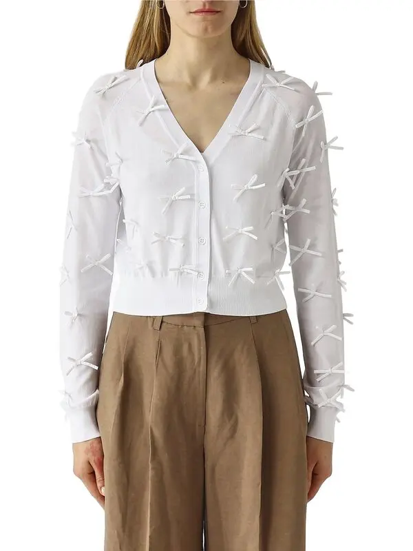 MEIMEIJ Viscose Cardigan With Bow Embellishments - White