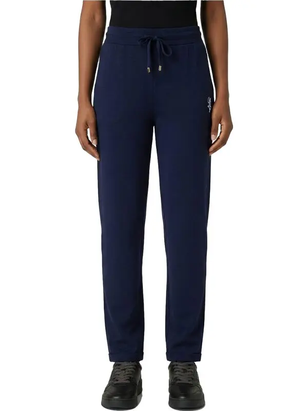 Liu Jo Modal Blend Jogging Trousers With Rhinestone Logo - Blue
