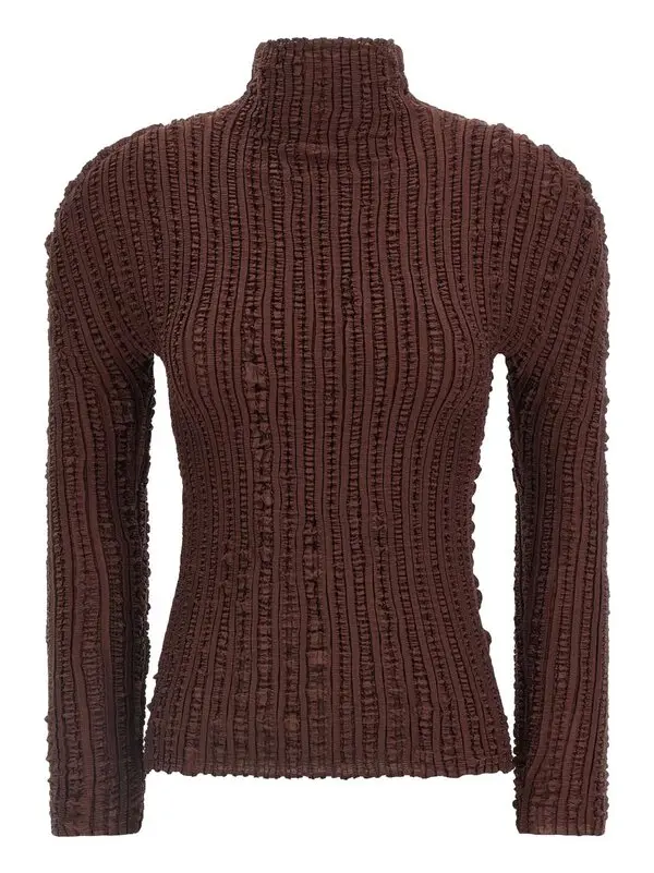 Issey Miyake Ribbed High Neck Jumper - Brown