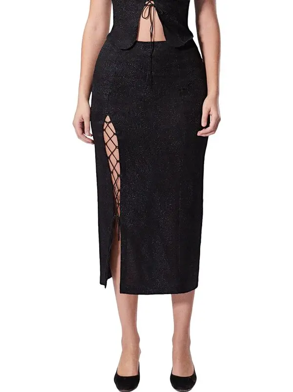 MARGHERITA MACCAPANI Glitter Cotton Blend Pencil Skirt - Black