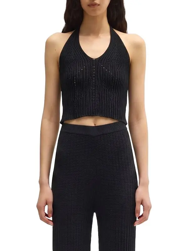 MARGHERITA MACCAPANI Mariah Knitted Cotton Halterneck Top - Black