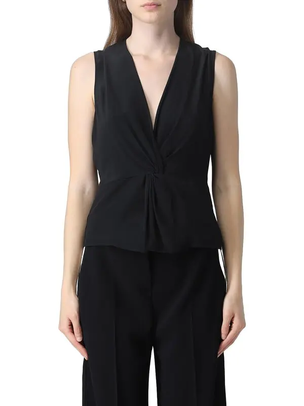 Pinko Sleeveless V-neck Top With Knot Detailing - Black