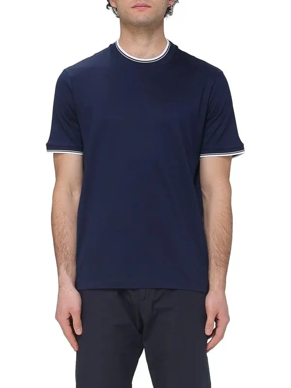 Paul & Shark Cotton T-shirt With Striped Profiles - Blue