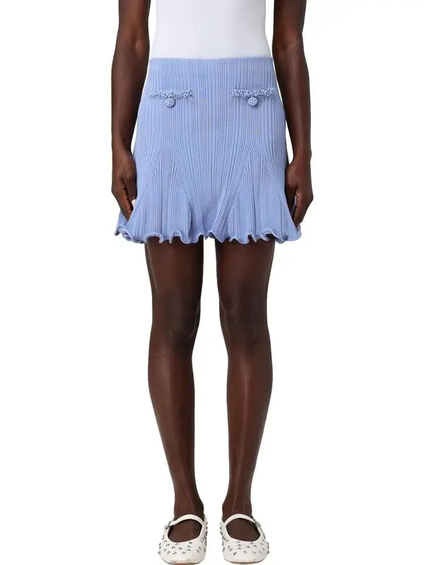 SELF-PORTRAIT Ribbed Knit Mini Skirt With Embellishments - Blue