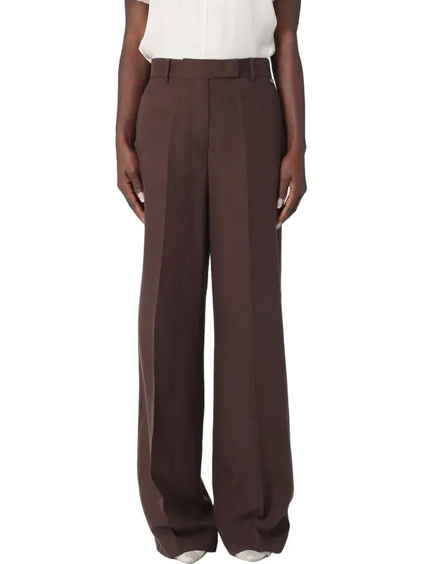 Liu Jo Wide Leg Linen Blend Tailored Pants - Brown