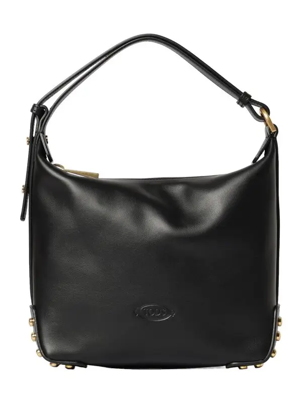 TOD'S Studded Leather Shoulder Bag - Black