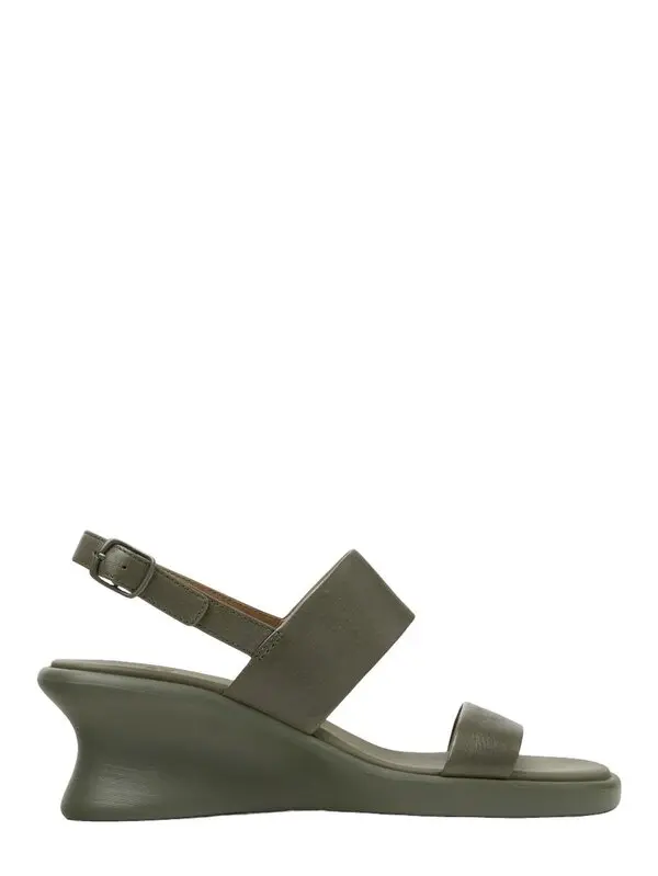 Camper Louise Smooth Calfskin Leather Wedge Sandals With Adjustable Strap - Green