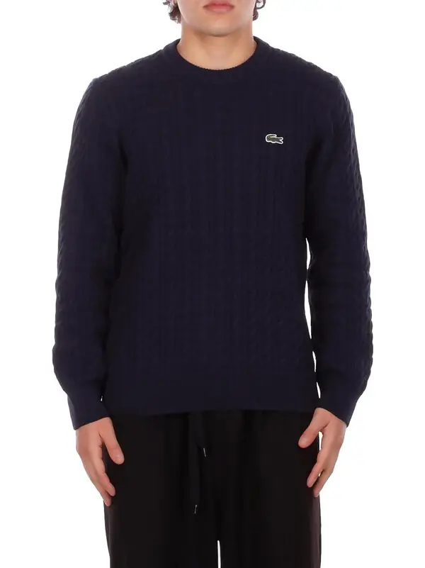 Lacoste Cable Knit Crewneck Sweater - Blue