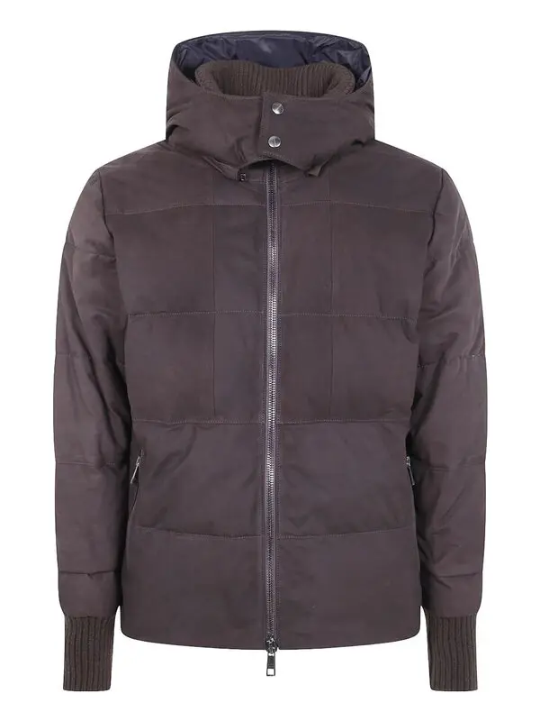 GIORGIO BRATO Quilted Jacket With Drawstring Hood - Brown