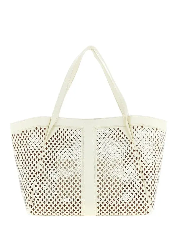 TWINSET Perforated Faux Leather Tote Bag - White