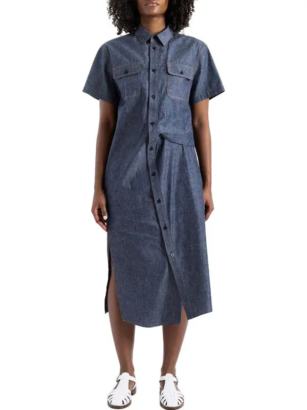 Sacai Asymmetrical Denim Midi Shirt Dress - Blue