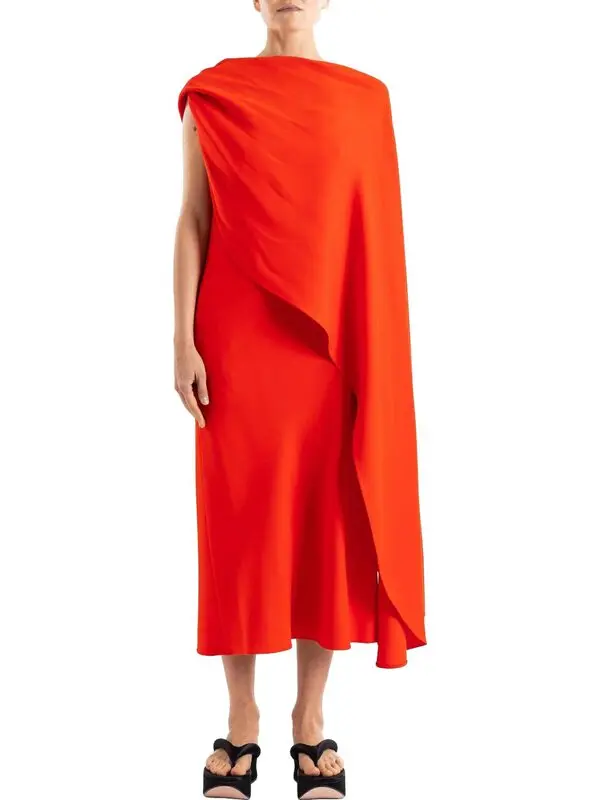 Balenciaga One-shoulder Midi Dress In Wool Silk Crêpe - Red