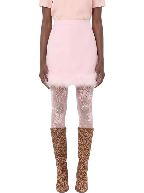 Valentino Garavani Feather-trimmed Wool Mini Skirt - Pink