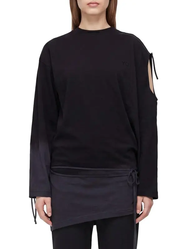 Y3 Long Sleeve T-shirt With Asymmetrical Detailing - Black