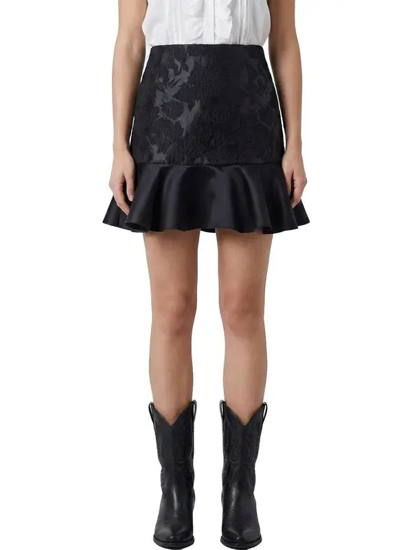 GANNI Embroidered Floral Crêpe Mini Skirt - Black