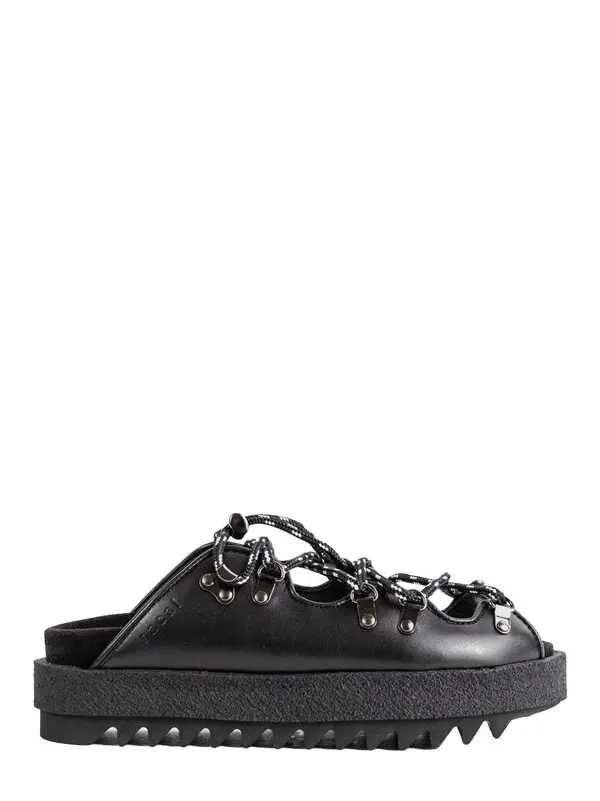 Sacai Leather Platform Sandals With Notched Sole - Black