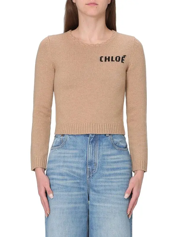 Chloé Cropped Ribbed Jumper - Brown