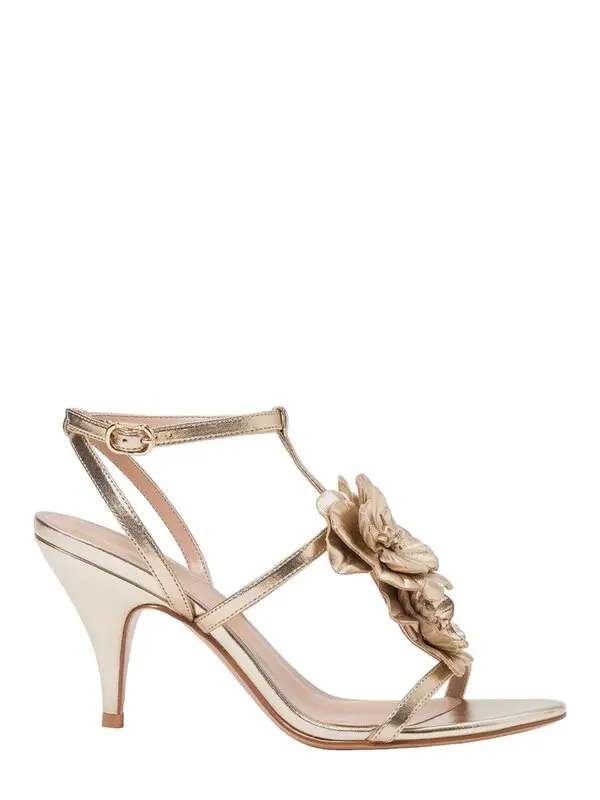 TWINSET Leather Heeled Sandals With Floral Embellishments - Brown