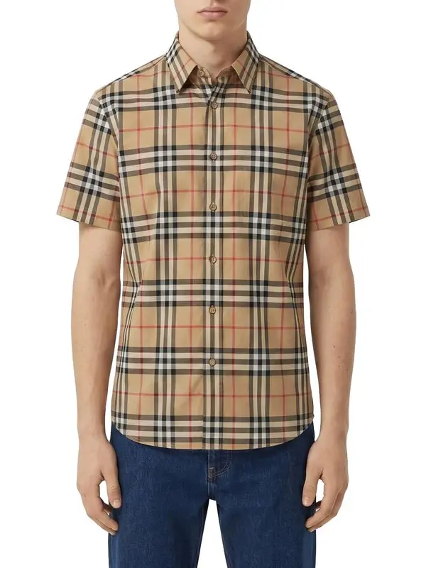 Burberry Check Cotton Casual Shirt - Beige