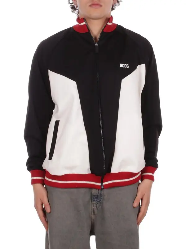 Gcds Technical Fabric Zip Sweatshirt With Stand Collar And Dropped Shoulders - Black