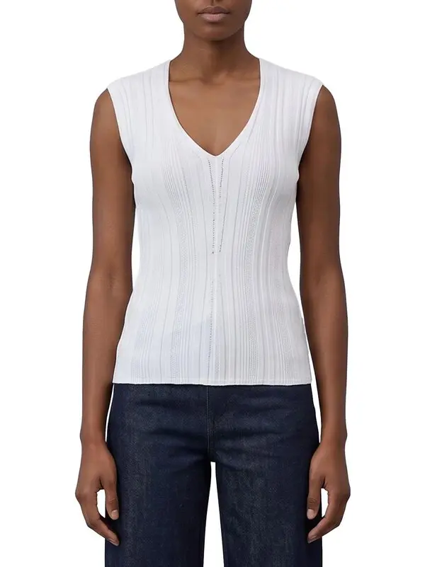 Closed Sleeveless V-neck Knit Top - Ivory