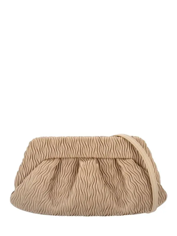 THEMOIRE Ruched Vegan Leather Bios Clutch - Sand