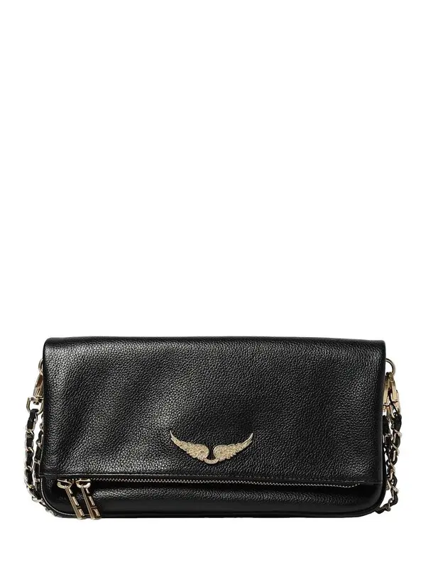 Zadig&Voltaire Textured Leather Clutch With Wing Embellishment - Black 1