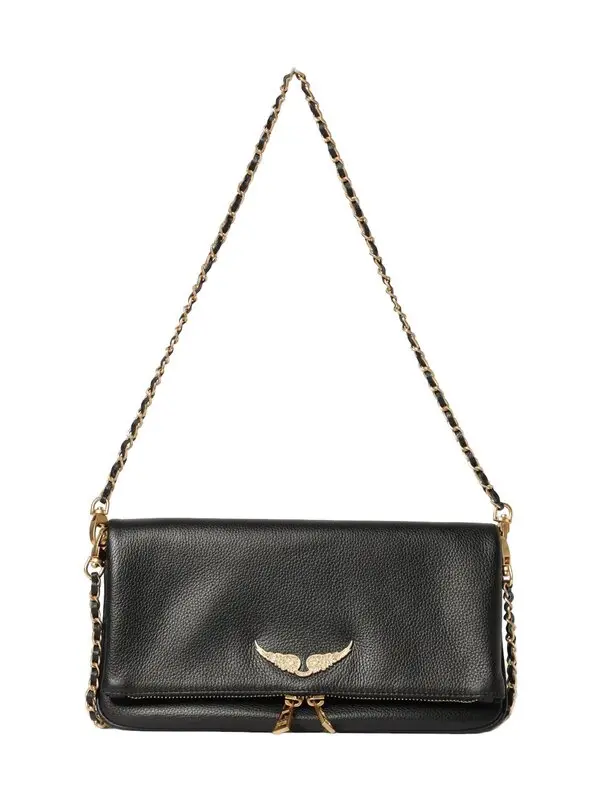 Zadig&Voltaire Textured Leather Clutch With Wing Embellishment - Black