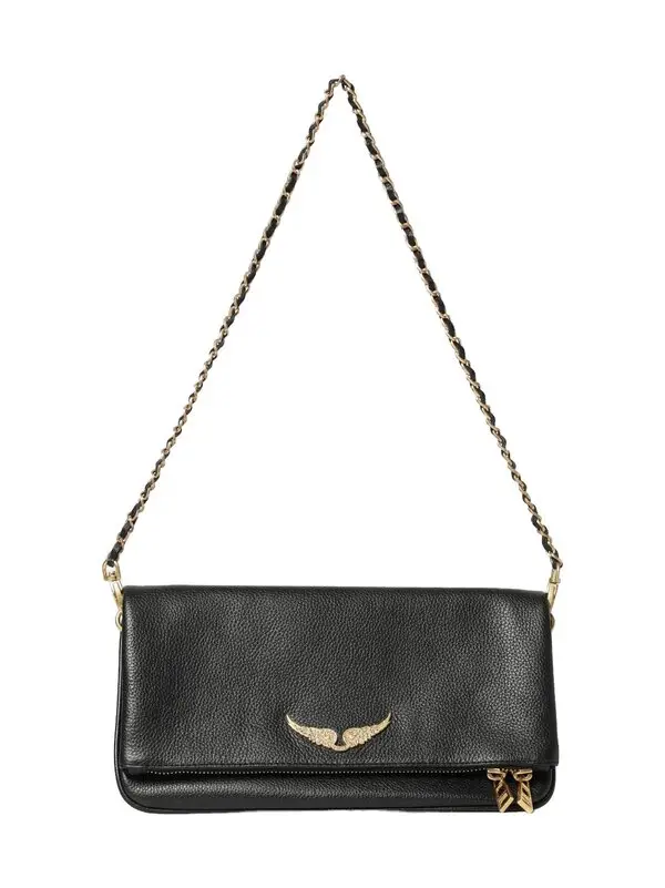 Zadig&Voltaire Leather Clutch Bag With Tone Wings Detail - Black