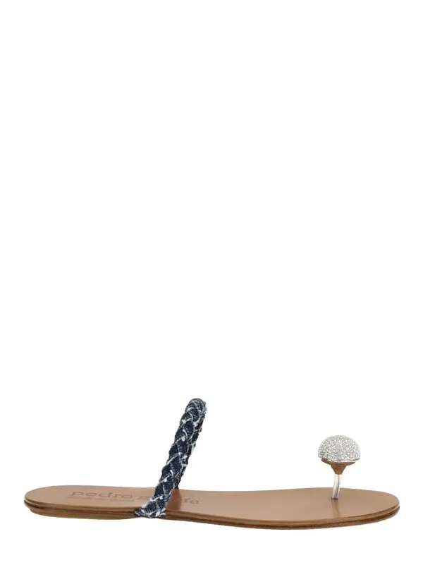 PEDRO GARCIA Pipa Embellished And Leather Thong Sandals - Denim